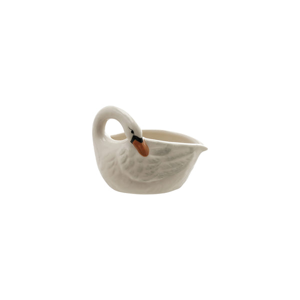6 oz. Hand-Painted Stoneware Swan Shaped Creamer, White, Black & Orange ...
